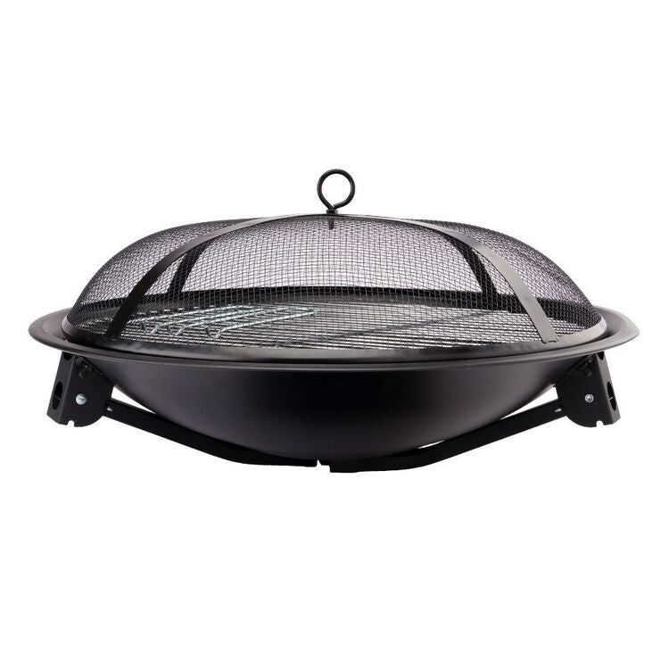 Spinifex Round Portable 55cm Fire Pit Set with BBQ Grill & Charcoal Me ...