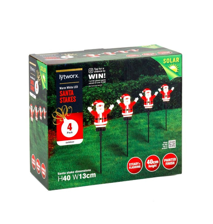 Lytworx 40cm Warm White Solar Santa Stake Lights - 4 Pack – TheITmart