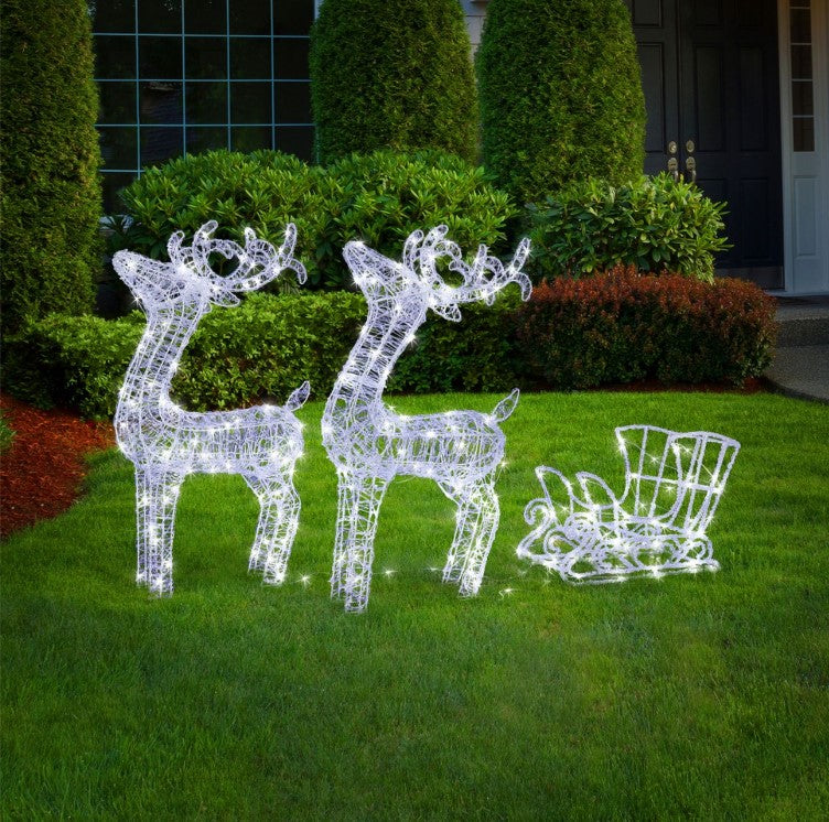 Lytworx 250 LED Low Voltage White Switch Reindeer and Sleigh Statue ...