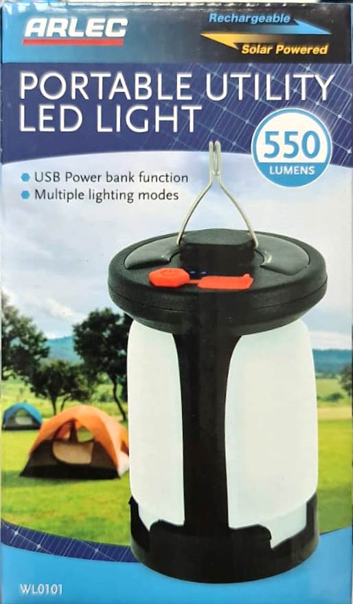 Arlec 550 Lumen Portable Solar Utility LED Light with USB Power Bank F ...