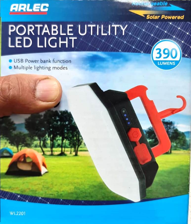 Arlec 390 Lumen Portable Solar Utility LED Light with USB Power Bank F ...