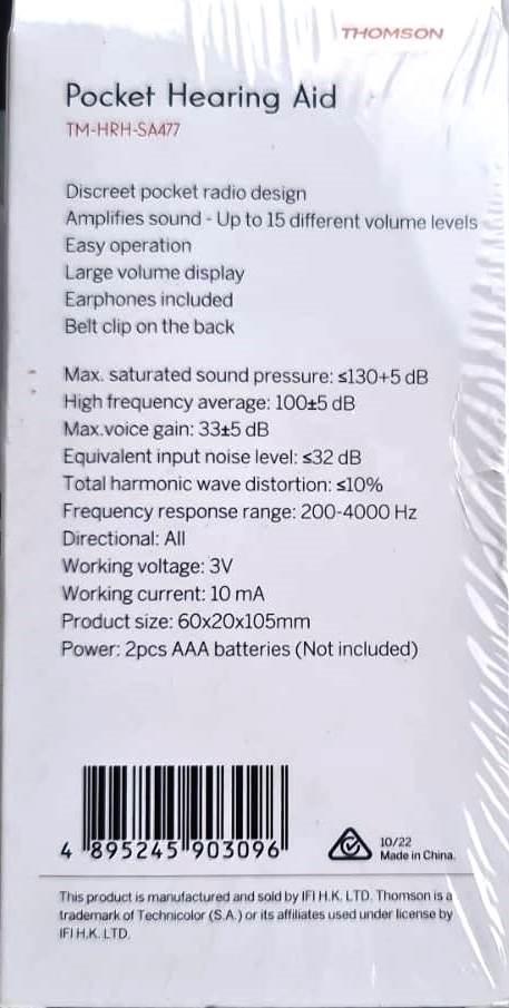 Thomson Pocket Hearing Aid TM-HRH-SA477 – TheITmart