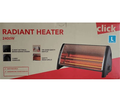 Click 2400W Radiant Heater CQH2400/ 3 Heat Settings/Tip OVer Safety Sw ...