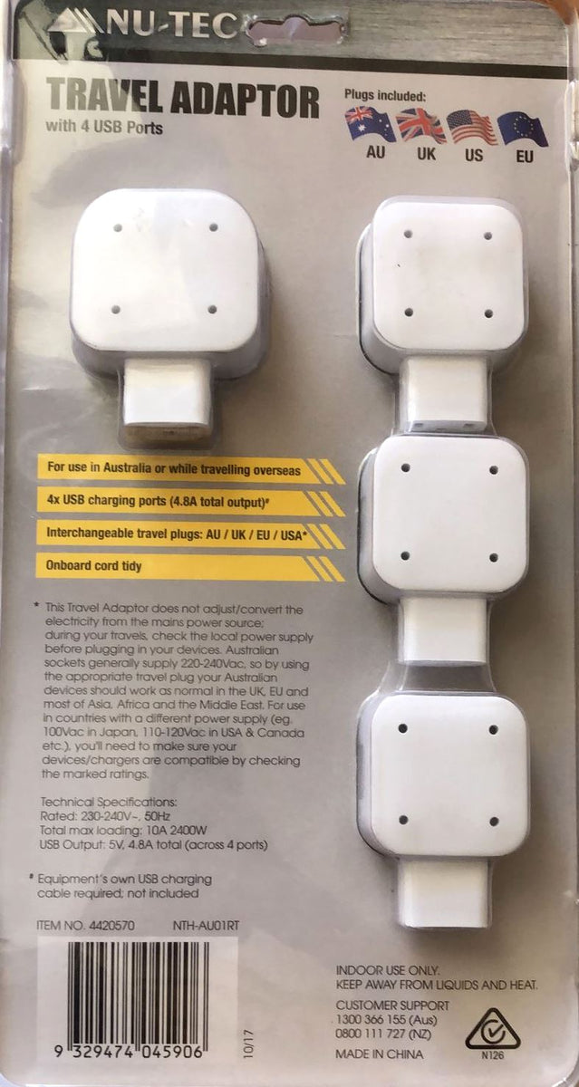 NU-TEC Travel Adaptor with 4 USB Ports – TheITmart