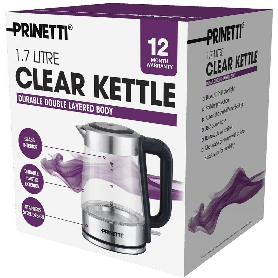 Prinetti Kettle 1.7L Clear - IA2780/ Durable Double Layer Body/ Remova ...