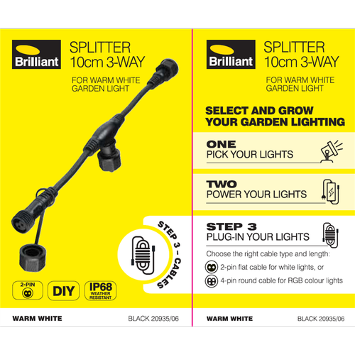 Brilliant Lighting 10cm 2-Pin 3 Way DIY Plug-In Garden Light Splitter ...
