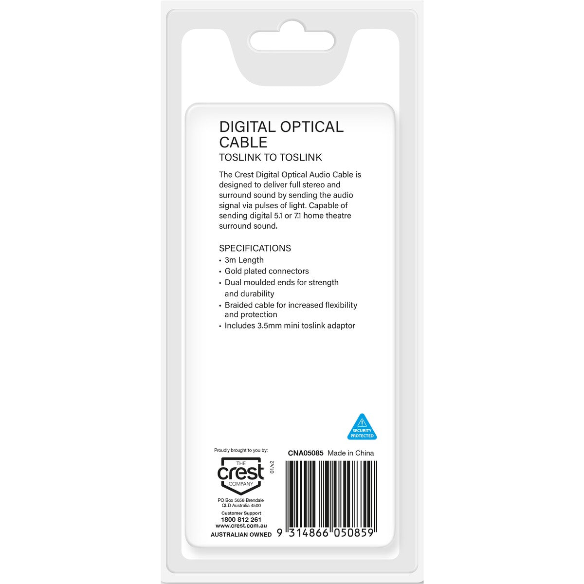 Crest Digital Audio Toslink to Toslink Cable 3m - Black – TheITmart