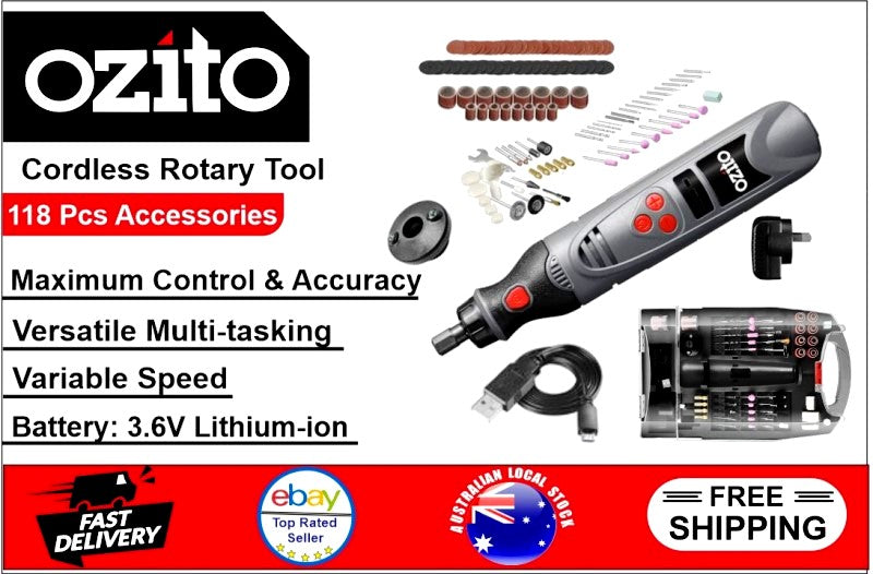 Ozito Variable Speed Cordless Rotatory Tool with 3.6V Battery /118 Pie ...