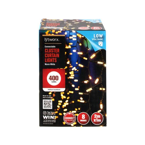 Lytworx 2 x 1m Low Voltage 400 LED Multicolour Cluster Curtain Lights ...