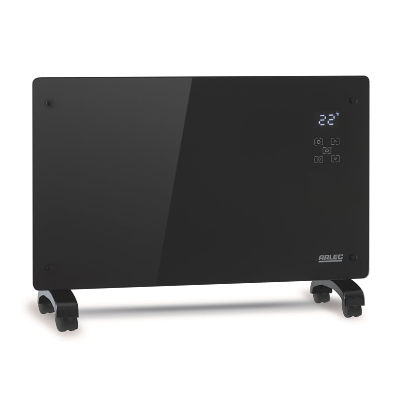 Arlec 2200W Black Glass Panel Heater Wall Mount - 2 Power Settings ...