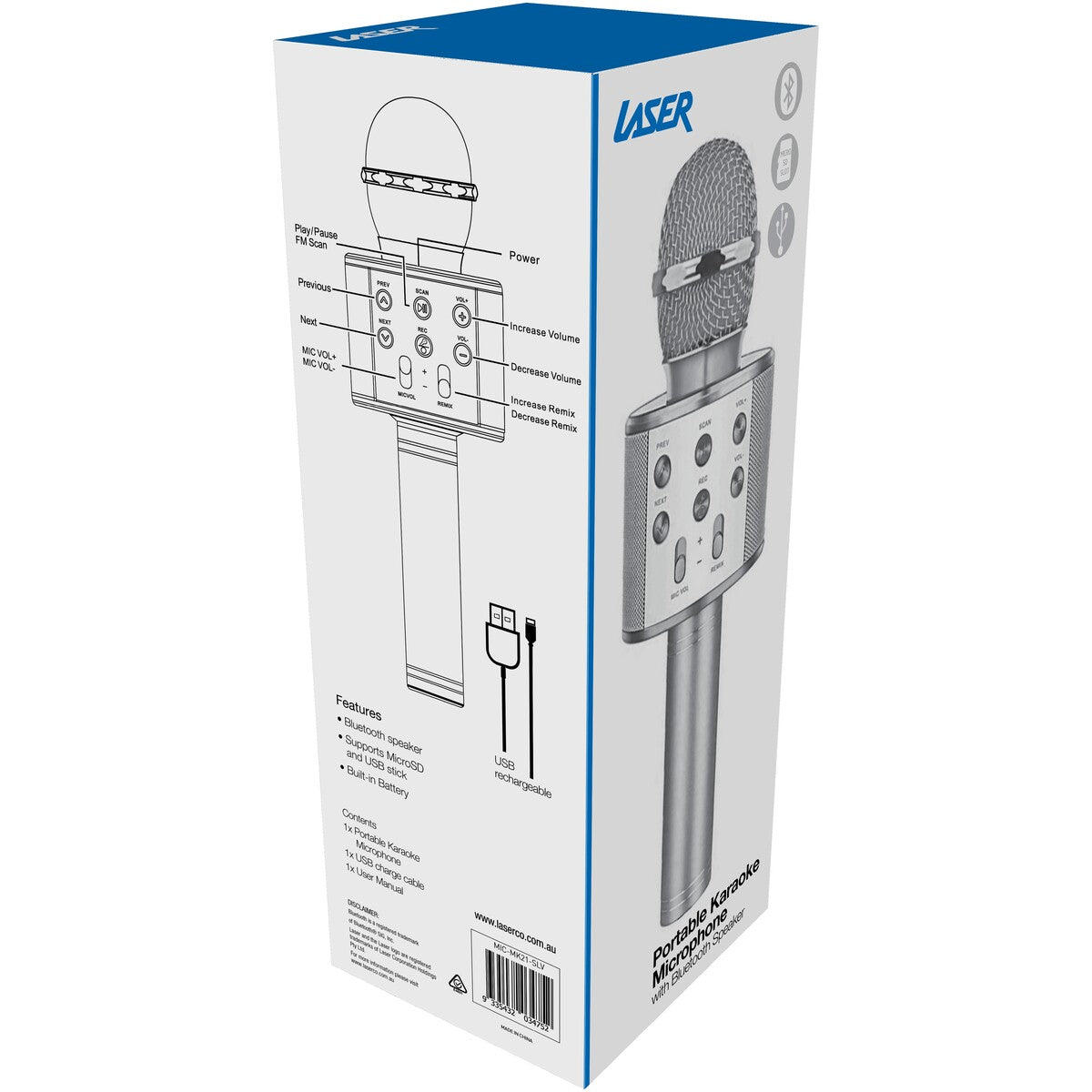Laser Karaoke LED Microphone - Silver – TheITmart