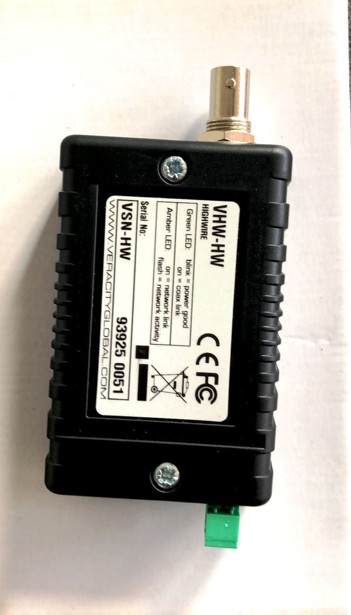Veracity HIGHWIRE VHW-WH High-Speed Ethernet Over Coax Converter - Bla ...