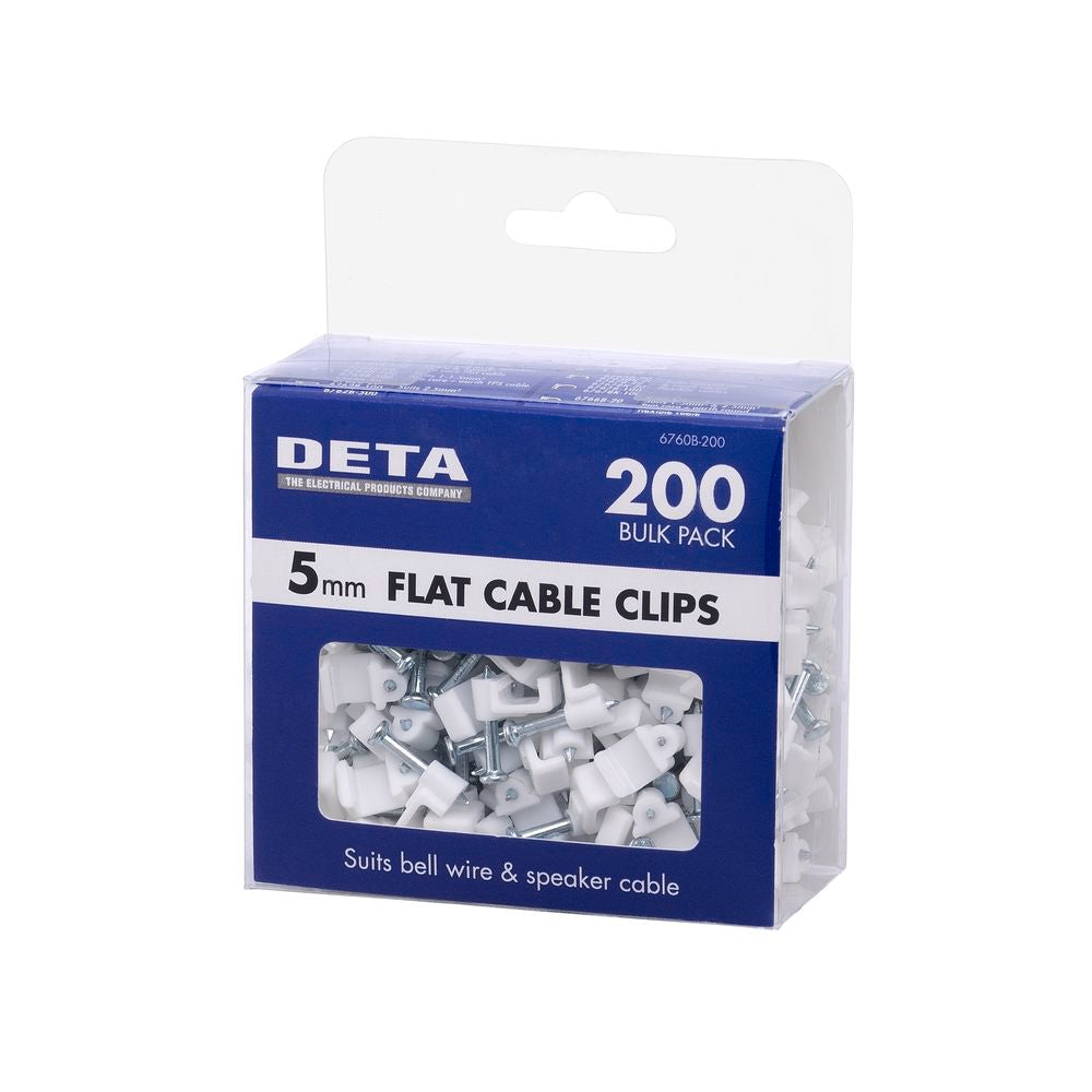 DETA 5mm White Flat Cable Clips - 200pk/Suits DIY & Trades/Durable mat ...