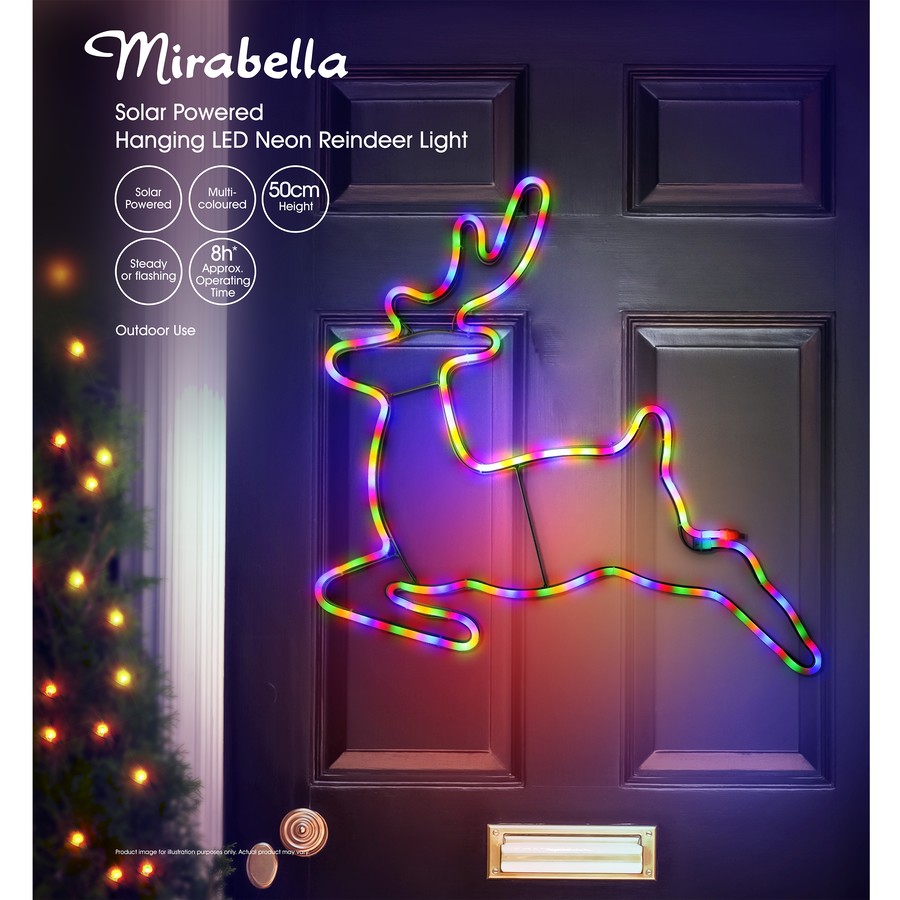 Mirabella Christmas 50cm Solar Powered LED Reindeer Light - Multicolou ...