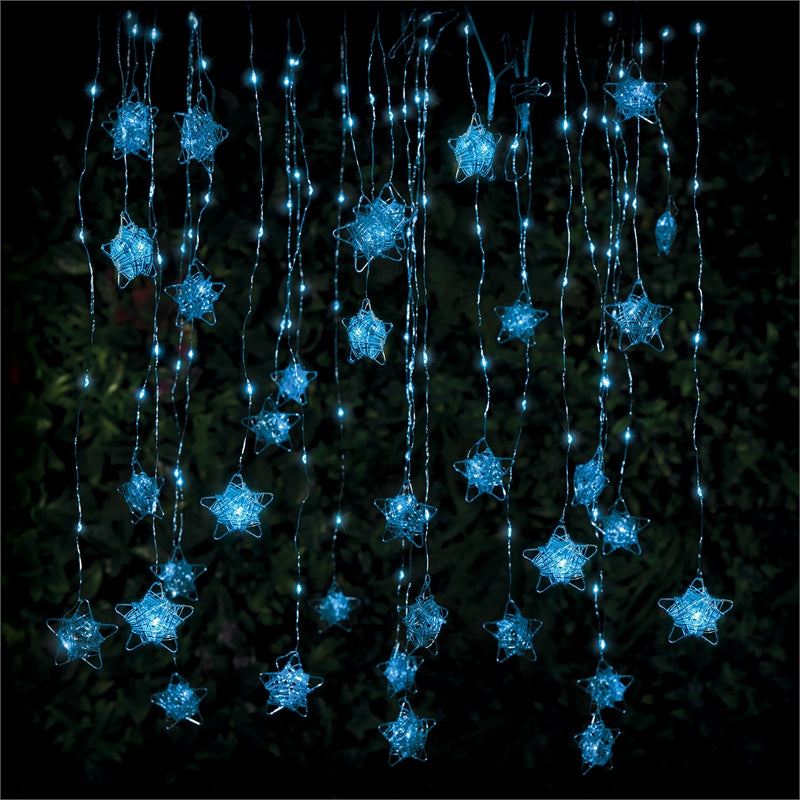 Lytworx 180 LED Blue Star Wire Icicle Curtain Solar Lights – TheITmart
