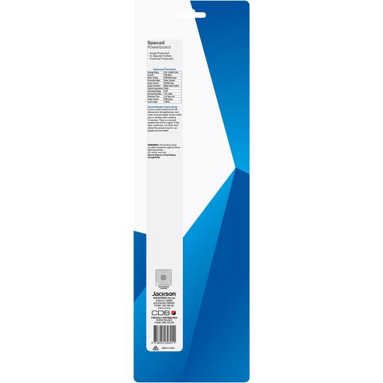 Jackson Surge Protected Board w/ 6 x Power Socket (2 x Spaced) Outlets ...