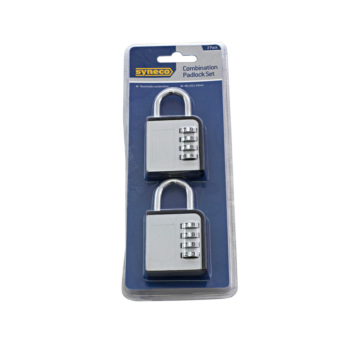 Syneco 2 Piece Combination Padlock Set/Wide Solid Metal Body/Chrome Pl ...
