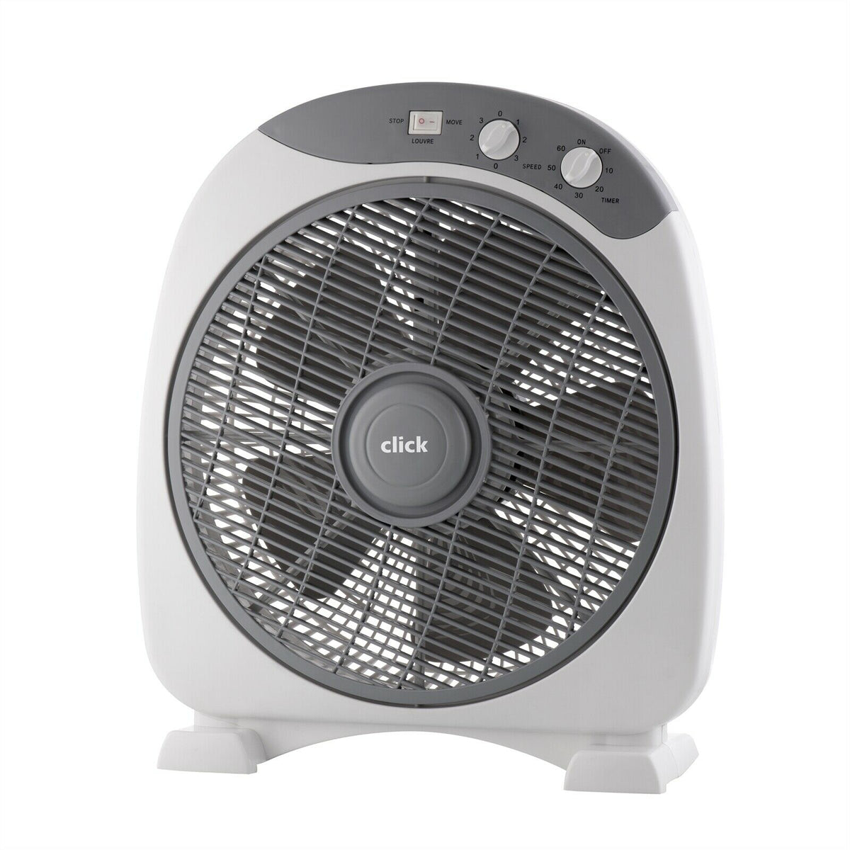 30cm Box Fan Rotating Grill/3 Speed/Timer/5 Blade Fan On/Off Switch Ca ...