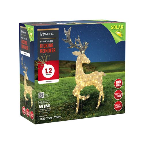 Lytworx 1.2m 180 Warm White LED Solar Kicking Reindeer – TheITmart