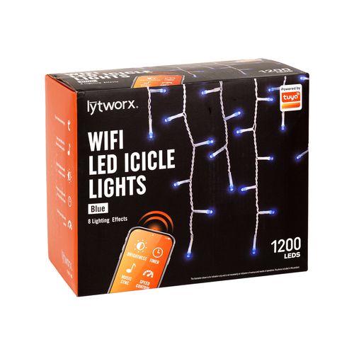 Lytworx 1200 LED Blue Wi-Fi Icicle Lights/8 Function/16.7m Lit Length ...