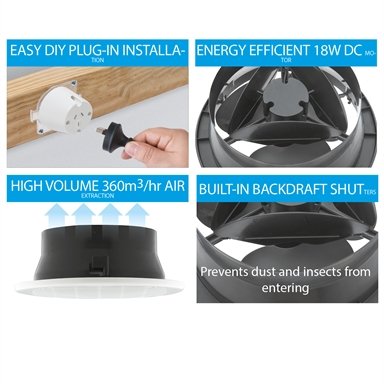 Deta 250mm Energy Efficient DE250 DC Exhaust Fan - White – TheITmart