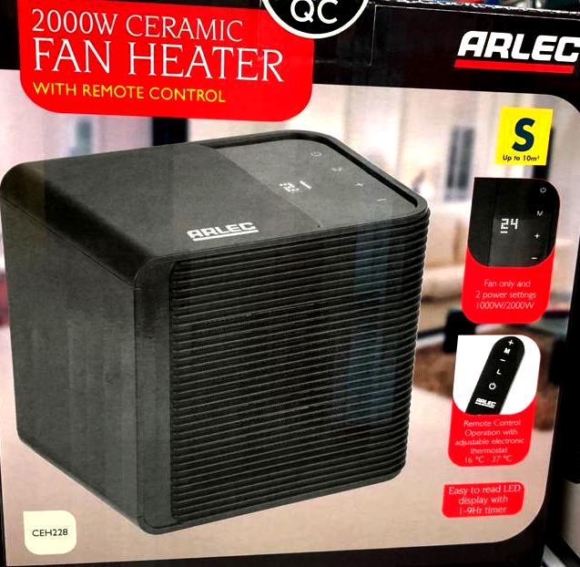 Arlec 2000W Black Ceramic Fan Heater with Remote Control – TheITmart