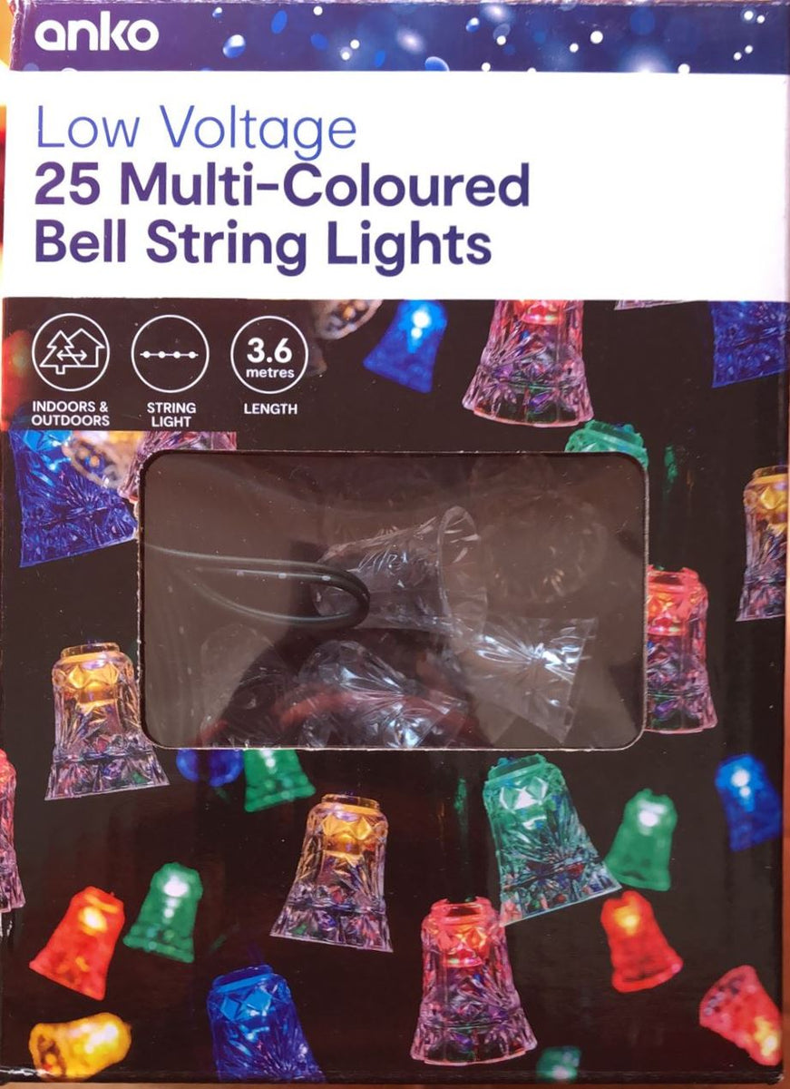Anko 25 Bell String Lights 3.6m Length Assorted/ Indoor or Outdoor ...