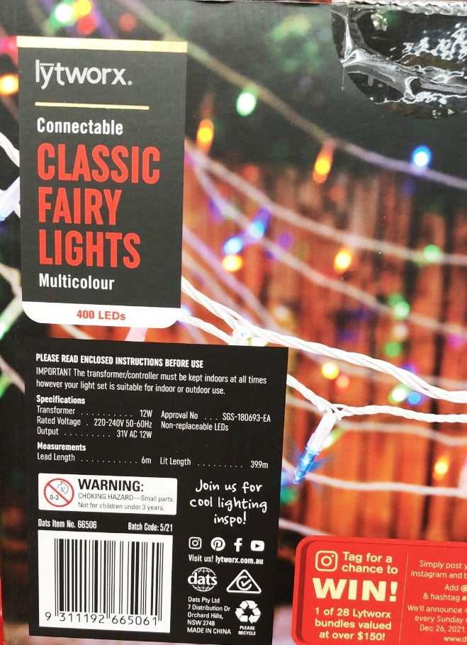 Lytworx Low Voltage 400 LED Connectable Classic Fairy Lights / MultiCo ...