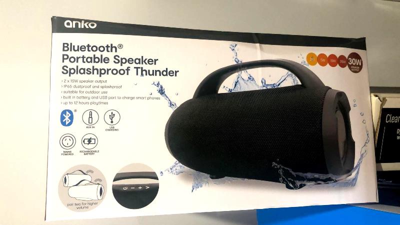 Anko Splashproof Thunder Bluetooth Portable Speaker - Black – TheITmart