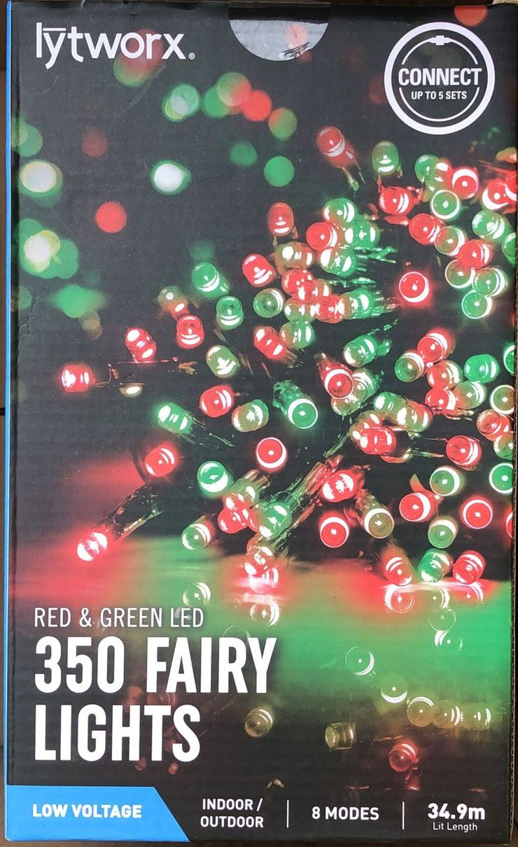 Lytworx 34.9m Low Voltage 350 Red & Green LED Fairy Lights/Indoor & Ou ...