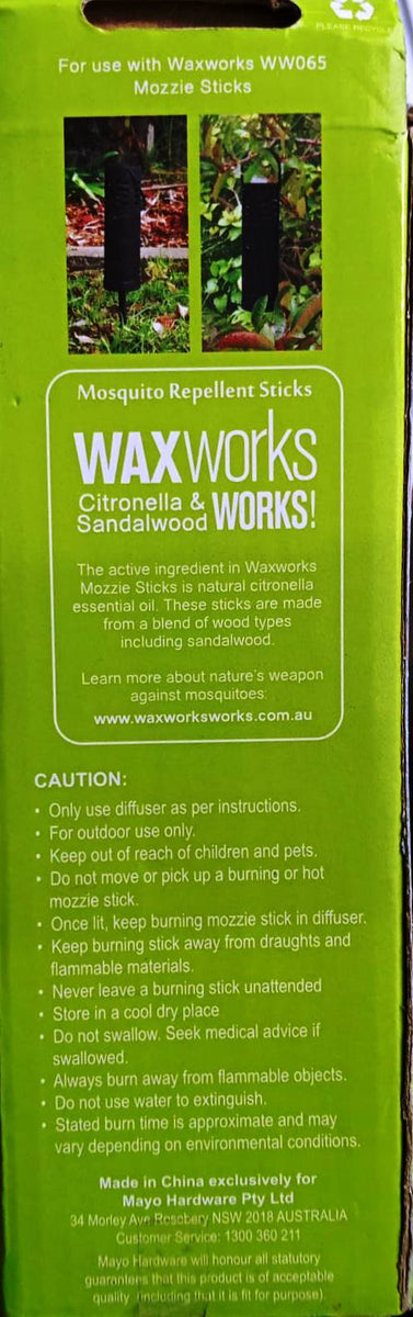 Wax Works Mosquito Repellent Mozzie Stick with Diffuser/2 Hr Burn Time ...