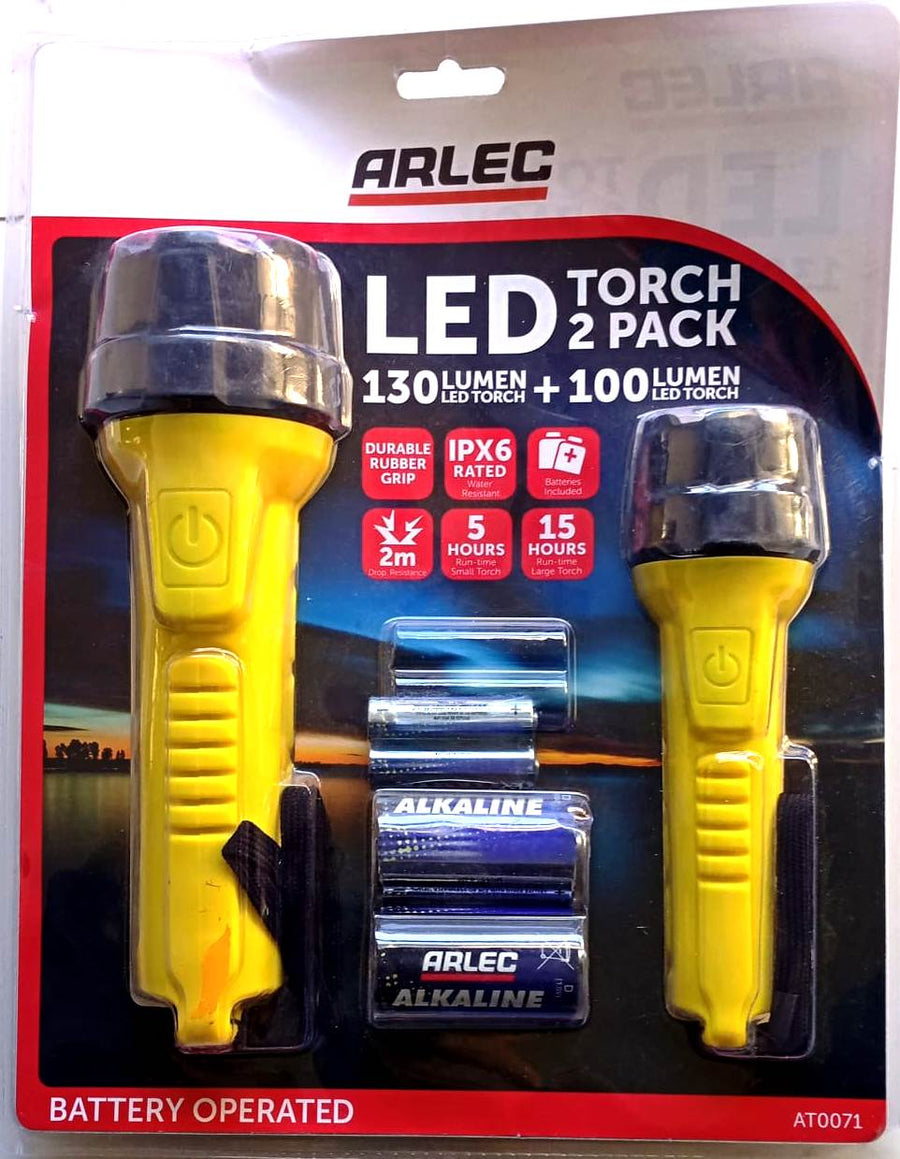 Arlec At0071 Waterproof Torch LED Rubber Combo with Batteries- 2 Pack ...