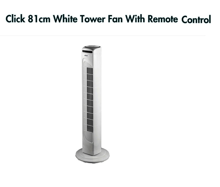Click 81cm White Tower Fan With Remote Control CTFA03 – TheITmart