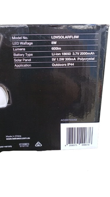 LEDVANCE Solar Powered 600LM 8W Outdoor LED Flood Light - Black – TheITmart