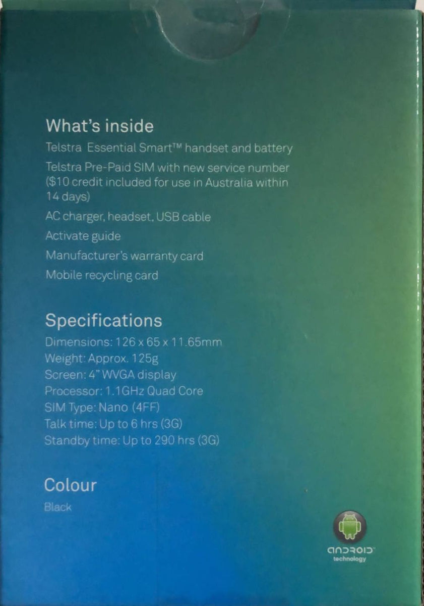Telstra Essential Smart Phone with 4" Display- Black / Locked to Telst ...