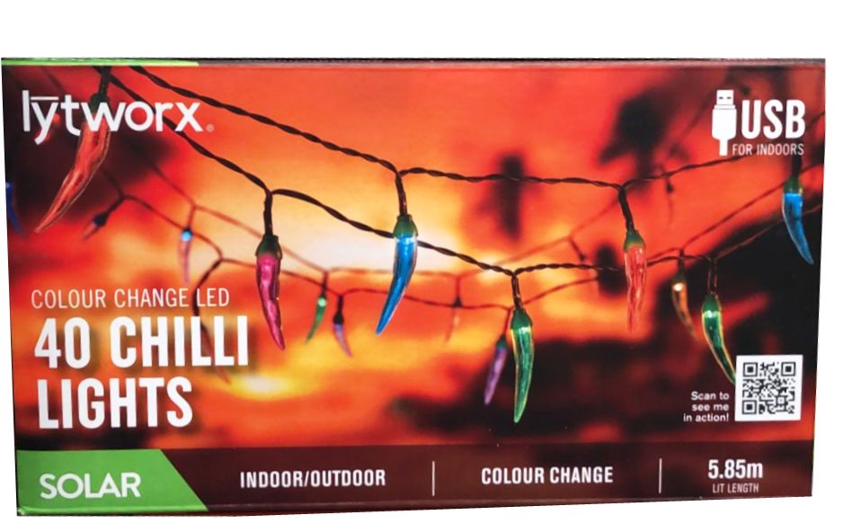 Lytworx 5.85m Solar 40 Colour Changing LED Chilli Lights/ Indoor or Ou ...